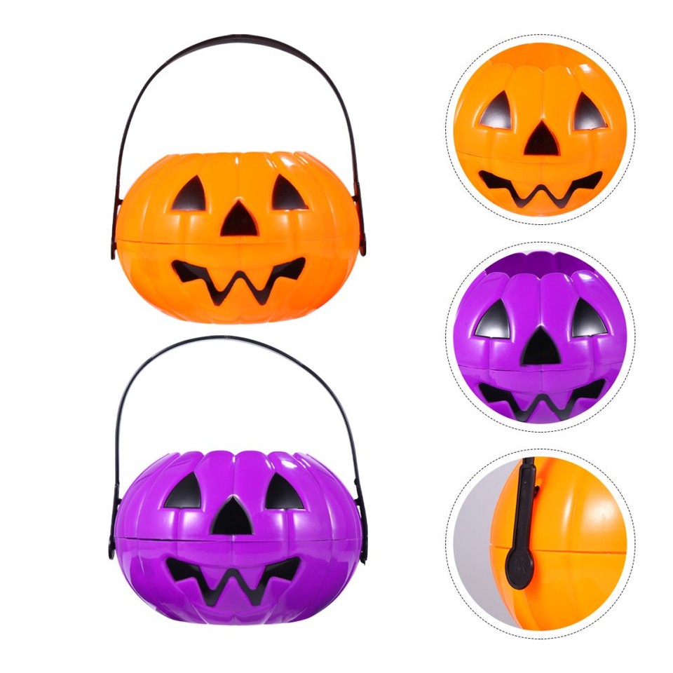 2Pcs Halloween Plastic Pumpkin Buckets Portable Candy Buckets Party ...