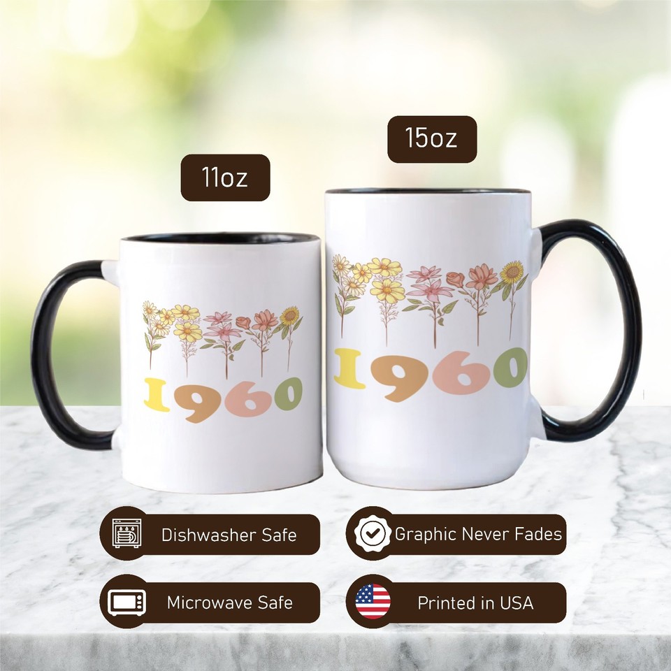 Floral 1960 Coffee Mug Sweet Flower Design Ceramic 11 oz 15 oz 20 oz ...