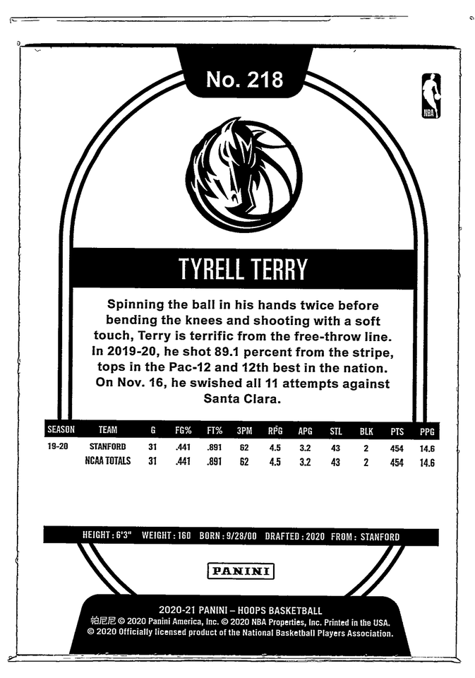 Tyrell Terry 2020 Hoops Purple Explosion RC #218 Dallas Mavericks ...