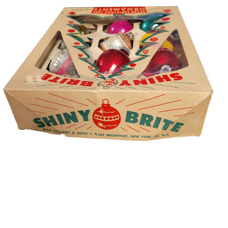 Vintage Shiny Brite Box With Mixed Christmas Holiday Ornaments Lot Of ...
