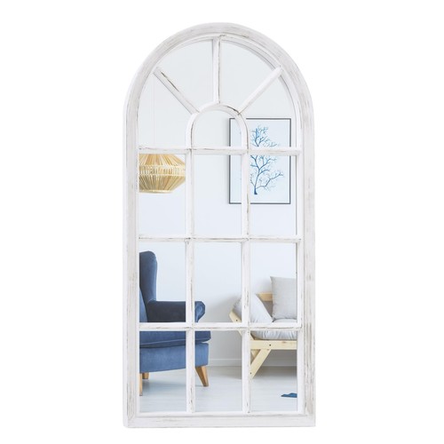 Window Pane Arched Wall Mirror, Window, Rustic, White Distressed Faux ...