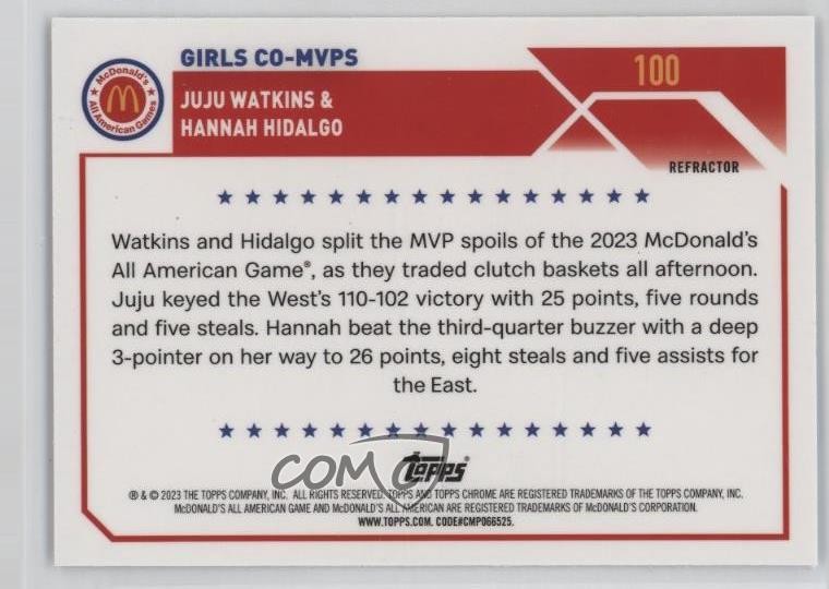 2023 Chrome McDonald's All American Refractor JuJu Watkins & Hannah ...