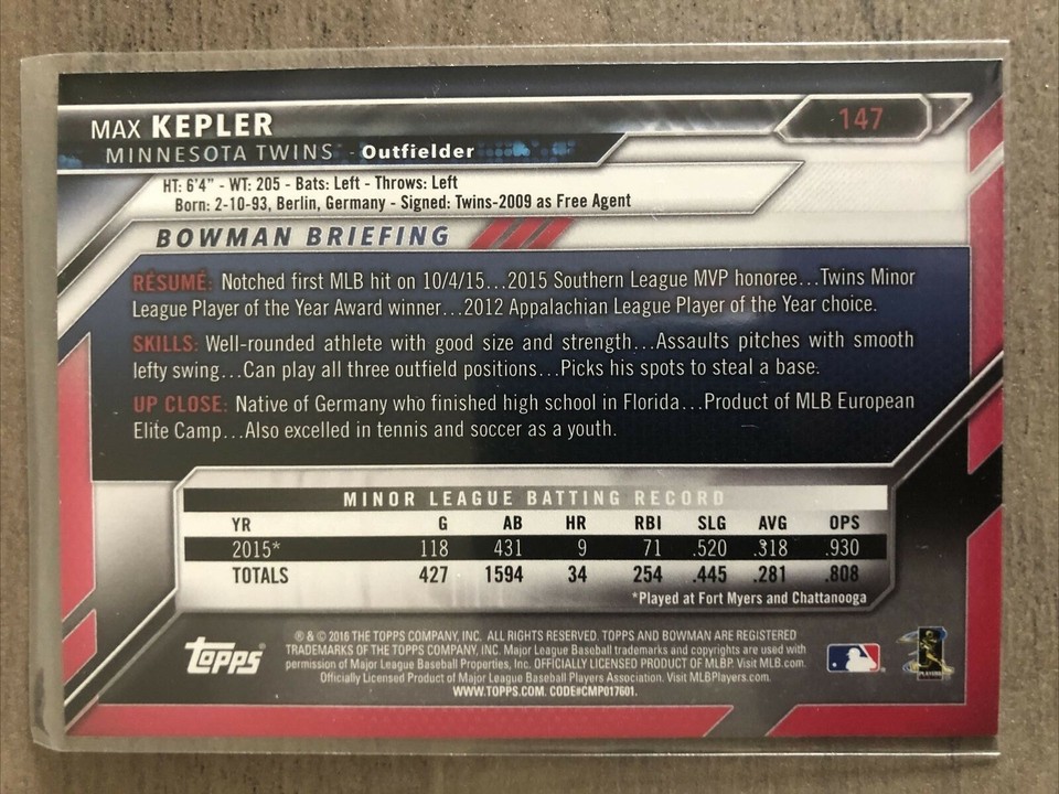 Max Kepler 2016 Bowman Rookie Card RC. Minnesota Twins | eBay