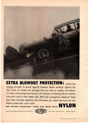 1959 DuPont Nylon Cord Tires Extra Blowout Protection Flat Tire In Rain ...