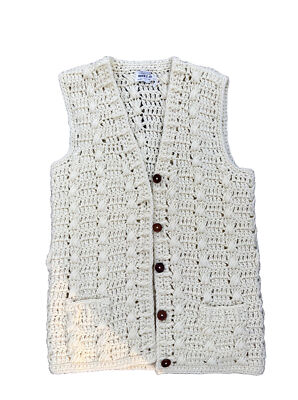 VTG Andrew Saint John Crochet Cottage Core Vest Ivory Mid Length Medium ...