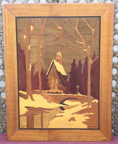 Vintage Inlaid Wood Landscape Rustic Art Signed Joe Bauer, 1982 | eBay