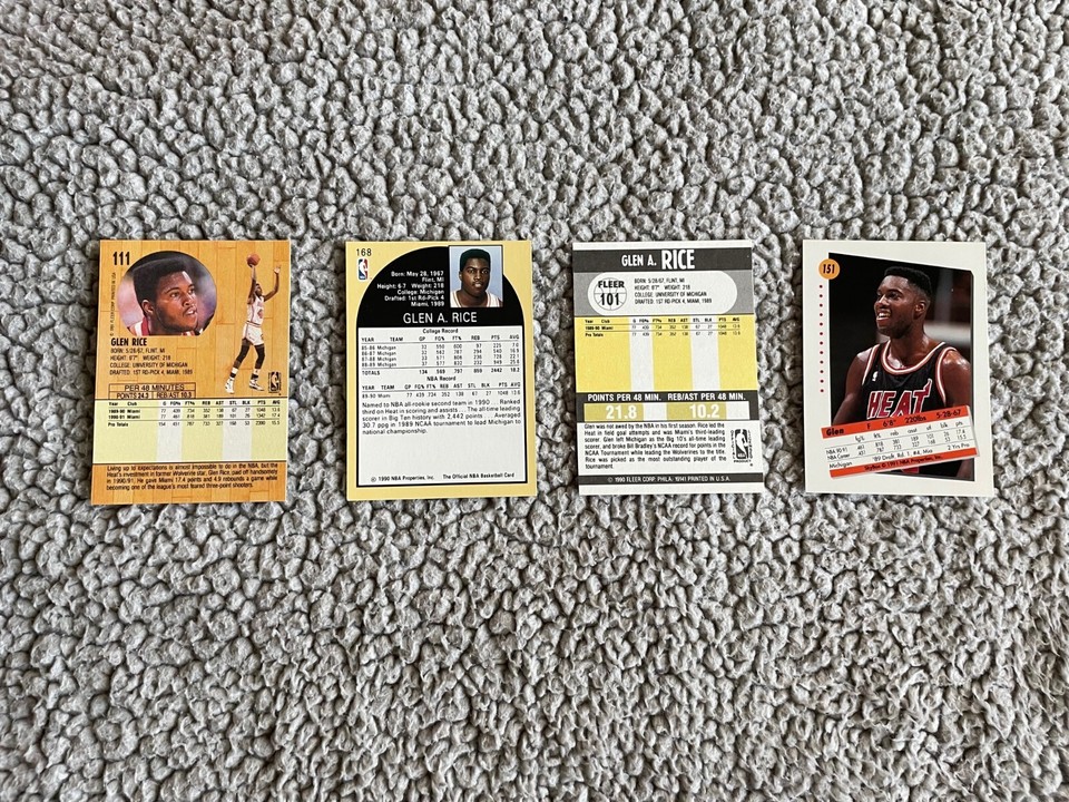 LOT OF 4: Glen Rice Basketball Cards Fleer RC Skybox NBA Hoops RC Miami ...