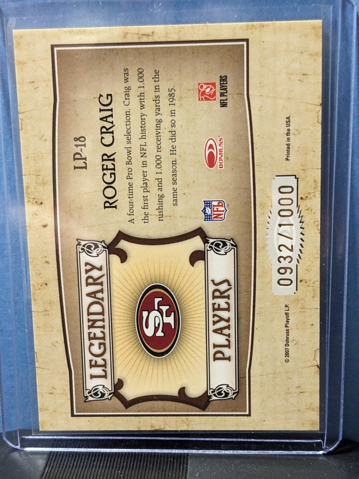 2007 Donruss Classics Football Rodger Craig Legendary Players LP-18 ...
