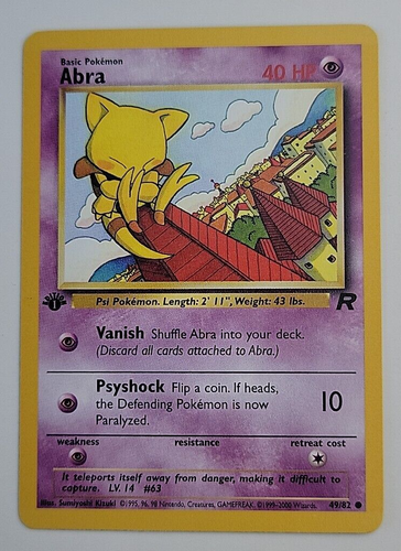 Pokemon Card Abra 49/82 1st Edition Team Rocket Non Holo | eBay