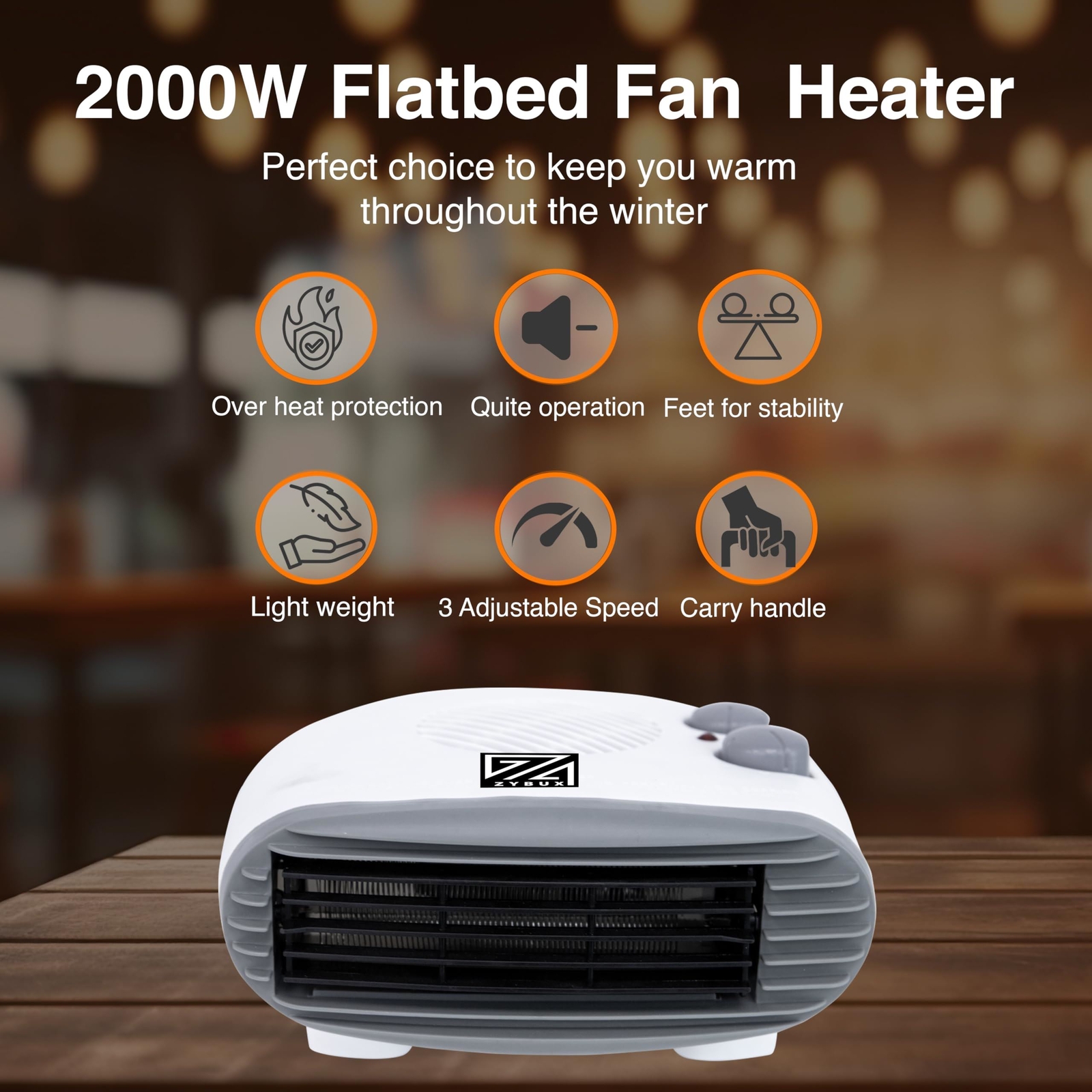 2 in 1 Fan Heater 2KW 2000W Small Portable Electric Hot Warm Air ...