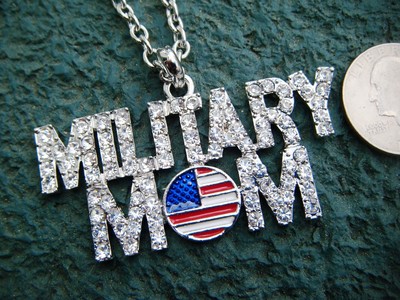 MILITARY MOM Rhinestone 2 1/2"Pendant-Mother Wife-Army Navy Air Force ...