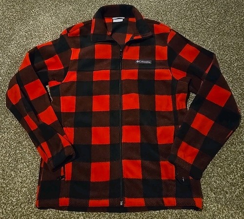 Columbia Red/Black Checkered Fleece Full Zip Jacket Mens Small | eBay