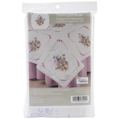 Tobin Stamped White Quilt Blocks 18"X18" 6/Pkg-Pansies | eBay
