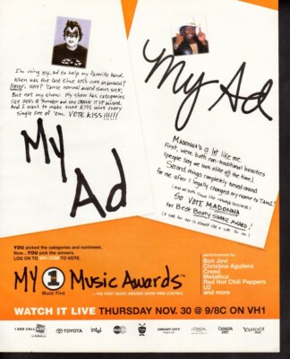 Vintage print advertisement music My VH1 Music Awards My Ad KISS ...