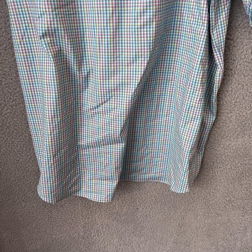 BUGATCHI Shirt Mens XL Blue Plaid OoohCotton Tech 8 Way Stretch Button ...