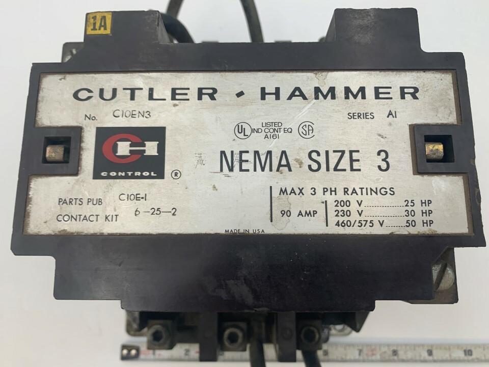 Cutler Hammer Size 3 Starter Model: C10EN3 Series: A1 Max HP: 50 | eBay