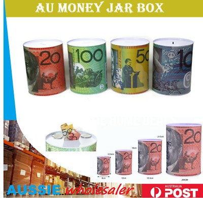 Money Tin Australian Box Jar Piggy Bank Coin 10 20 50 100 Dollar Notes ...