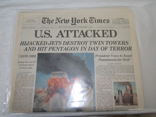 Vacuum Sealed Late Edition 2001 New York Times 9 11 01 Newspaper NY 12 ...