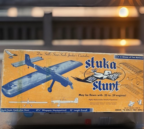 VINTAGE STUKA STUNT BALSA WOOD AIRPLANE MODEL KIT by DON STILL AMBROID ...