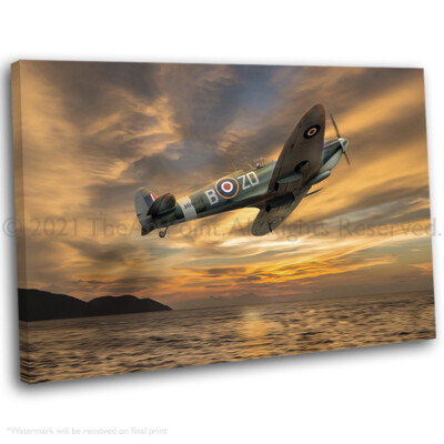 Spitfire Flying At Sunset Canvas Wall Art Picture Framed Print | eBay UK