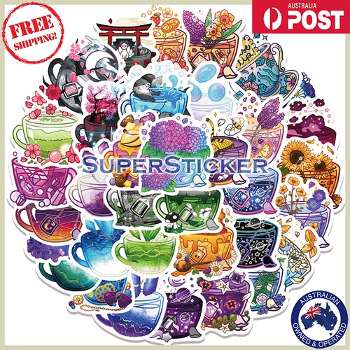 49pcs INS Fancy Magic Crystal Tea Cups Flowers Aesthetic Vinyl Stickers ...