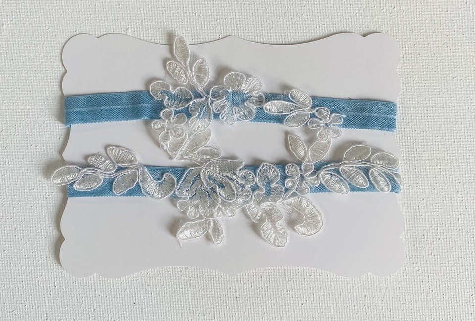 White Lace Bridal Garter W/ Blue No Slip Elastic & Toss Garter Lingerie ...