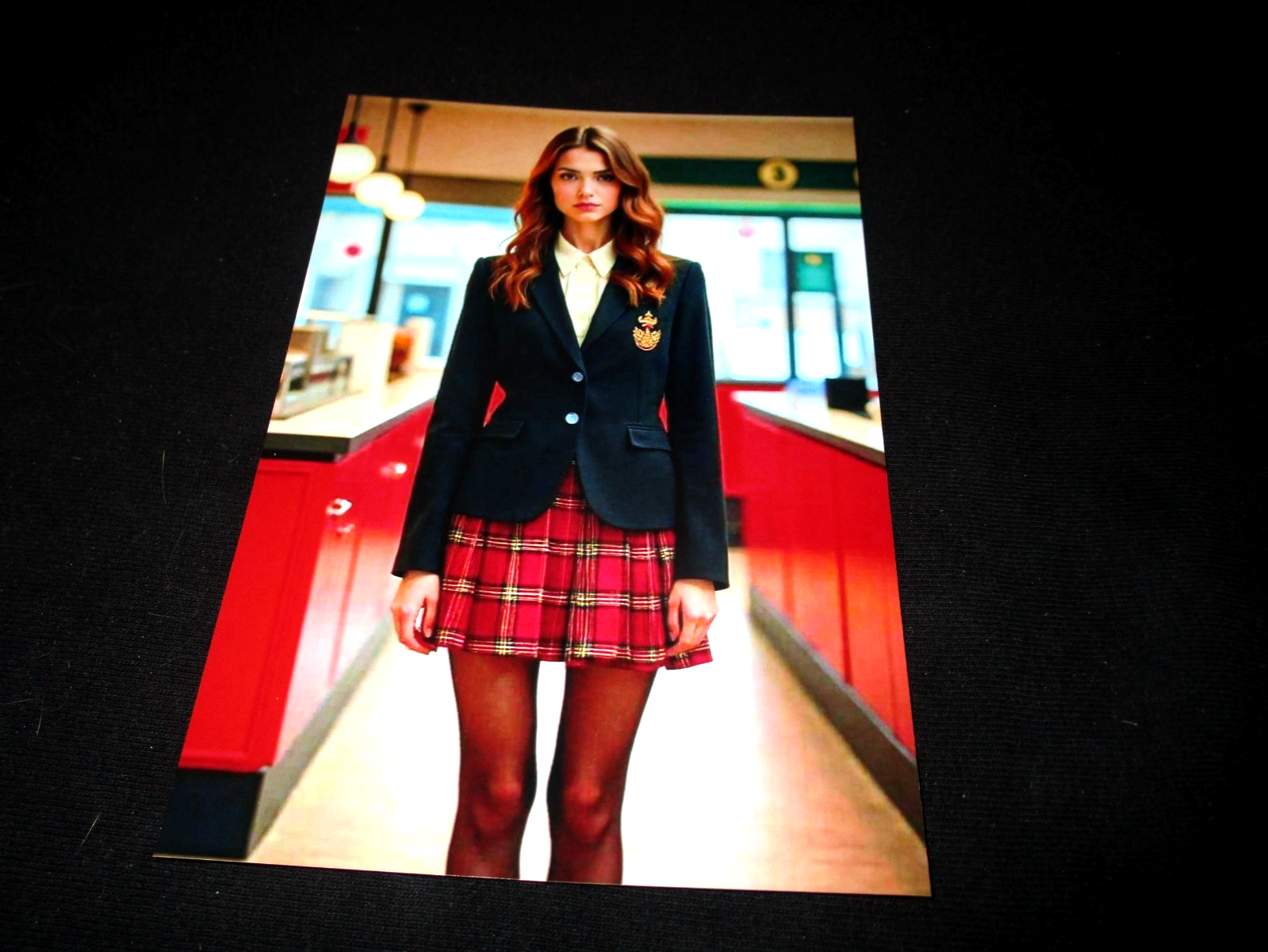 PRETTY BRUNETTE PREPPY MODEL POSING IN UNIFORM-RED PLAID SKIRT ...