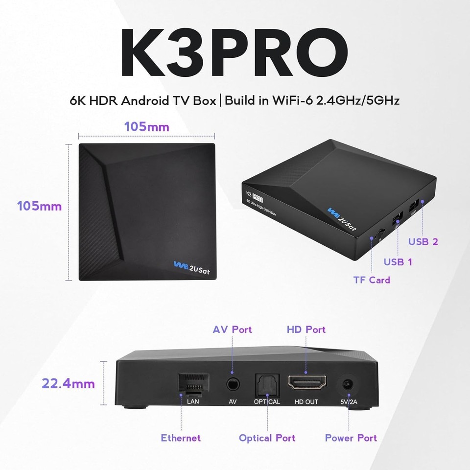 We2USat K3 PRO Android Smart TV Box 2026 Latest Version 6K Ultra High ...