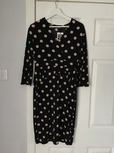 DEBENHAMS Collection black polka dot 3/4 sleeve dress - 12 - BNWT New ...
