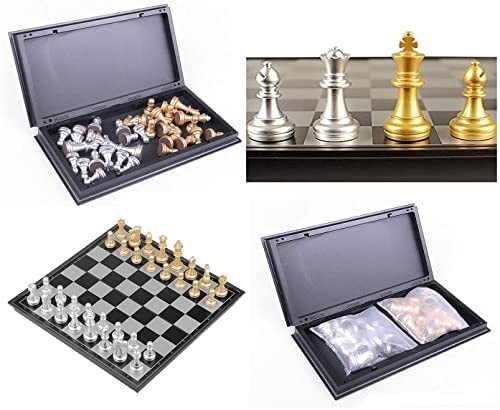Small Size Travel Magnetic Chess - Gold & Silver Chess Board Set, Small ...