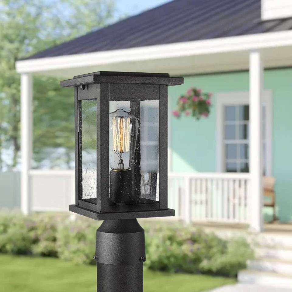 Emliviar Outdoor Post Light Fixtures 2 Pack Black Seeded Glass Modern ...