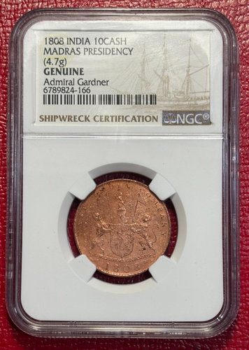 NICE DETAILS NGC GENUINE 1808 INDIA 10 CASH ADMIRAL GARDNER SHIPWRECK ...
