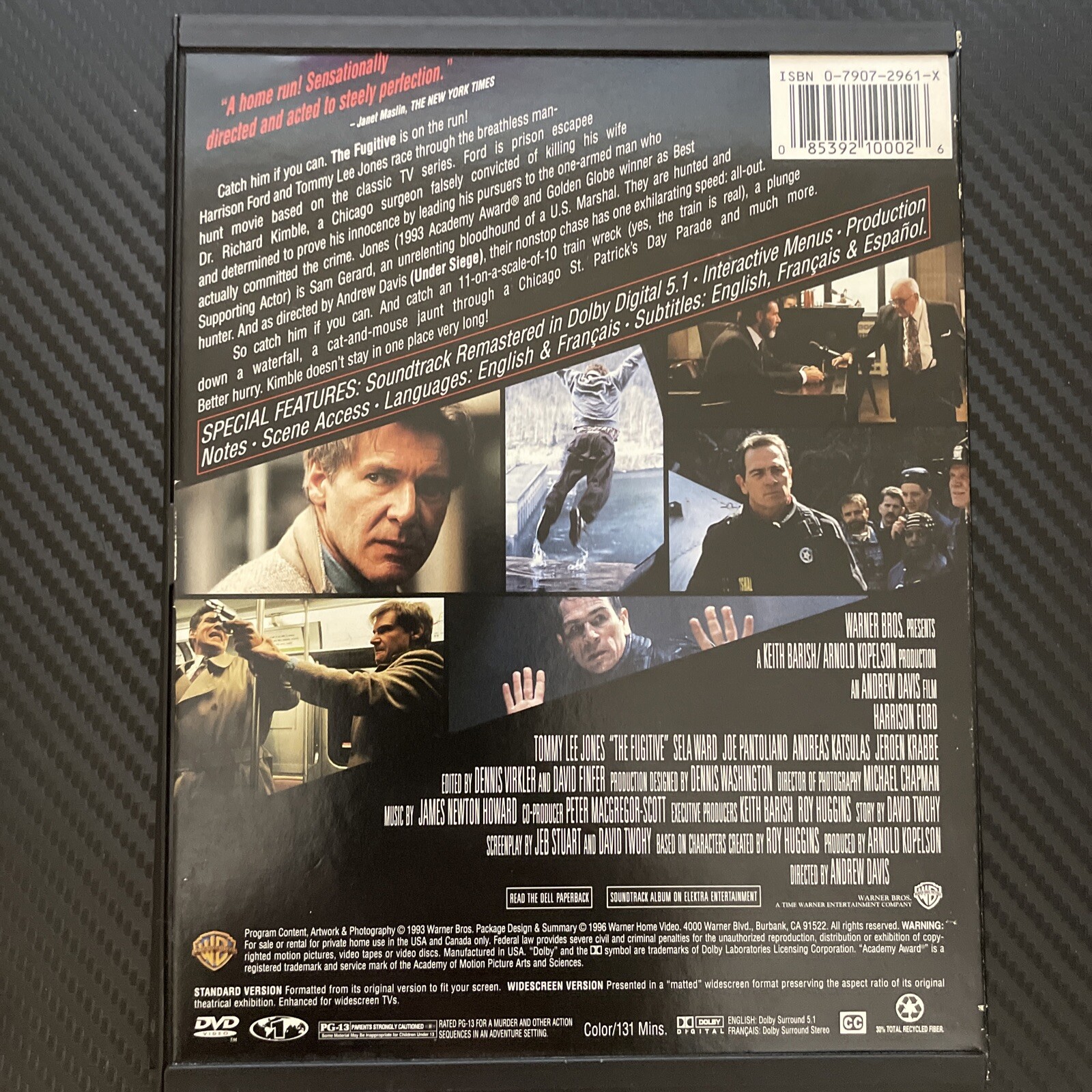The Fugitive (DVD, 1993, snap case) Harrison Ford Tommy Lee Jones ...
