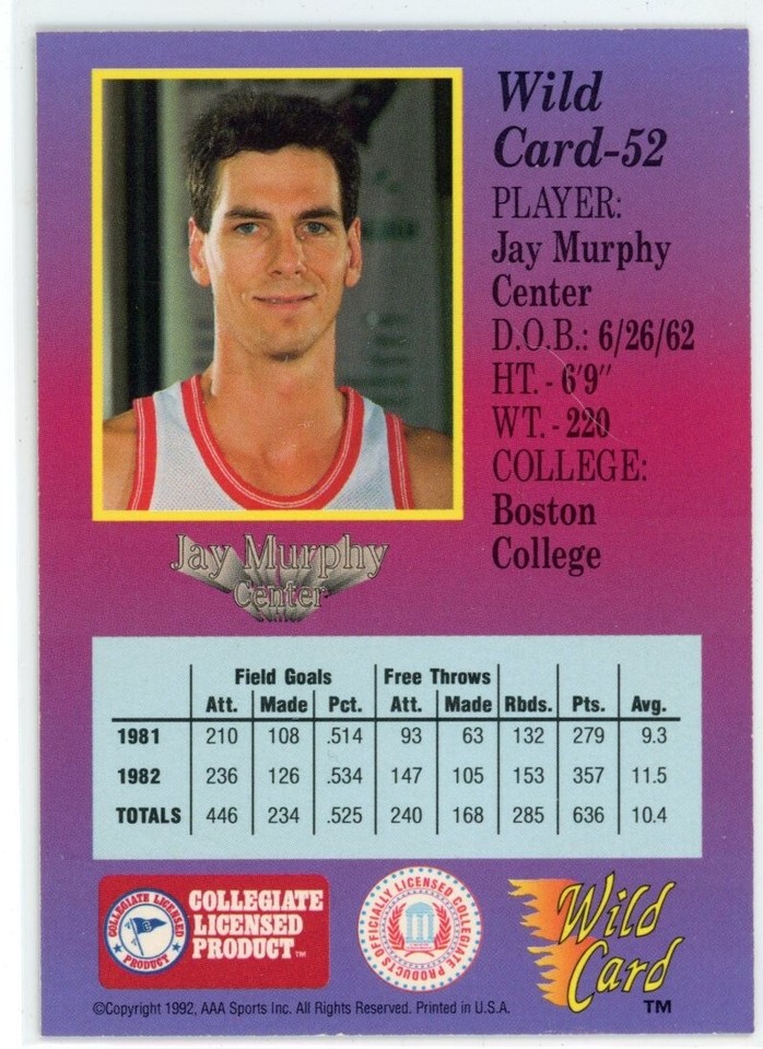 1991-92 Wild Card #52 Jay Murphy BASKETBALL | eBay
