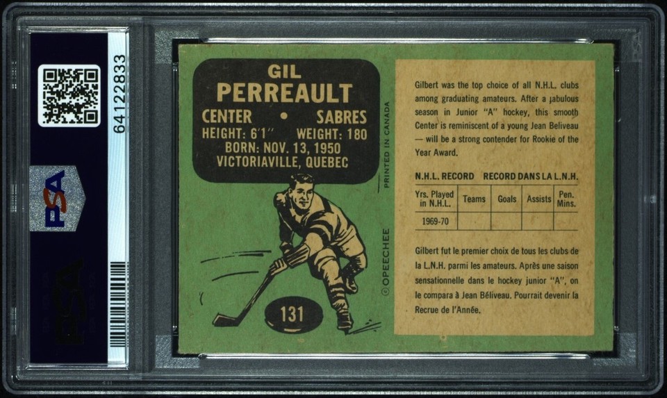 PSA 6 EX-MT 1970 O-PEE-CHEE GILBERT PERREAULT (HOF) ROOKIE HOCKEY CARD ...