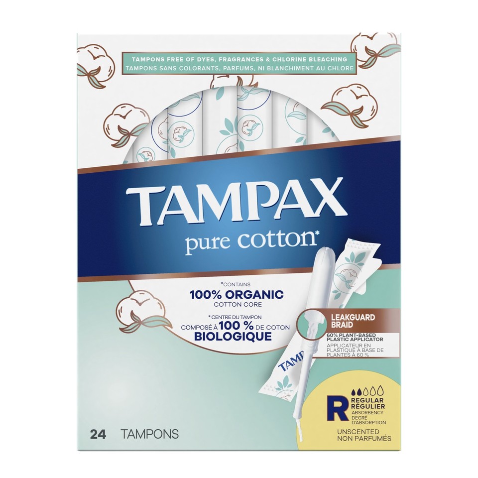 Tampax Tampons (24) Pure Cotton - Regular Absorbency 100% Organic ...