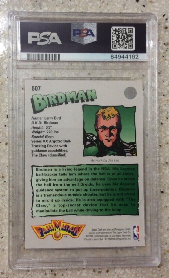 1992-93 UPPER DECK #507 LARRY BIRD "BIRDMAN" FANIMATION PSA 7 GEM MINT ...