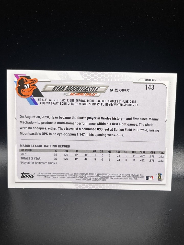 2021 Topps - Vertical, Rookie Cup #143 Ryan Mountcastle (RC) Baltimore ...