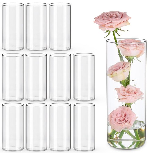12pcs Glass Cylinder Vases for Centerpieces | 8 Inch Clear Flower Vase ...