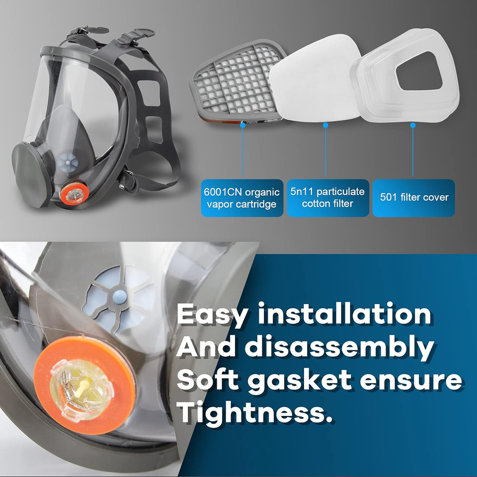Reusable Respirator Full Face Gas Cover, Organic Vapor Mask and Anti ...