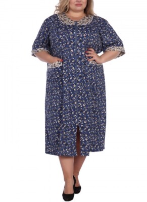 European Women's 100% Cotton Zip Front Plus Size Robe /House Dress With ...