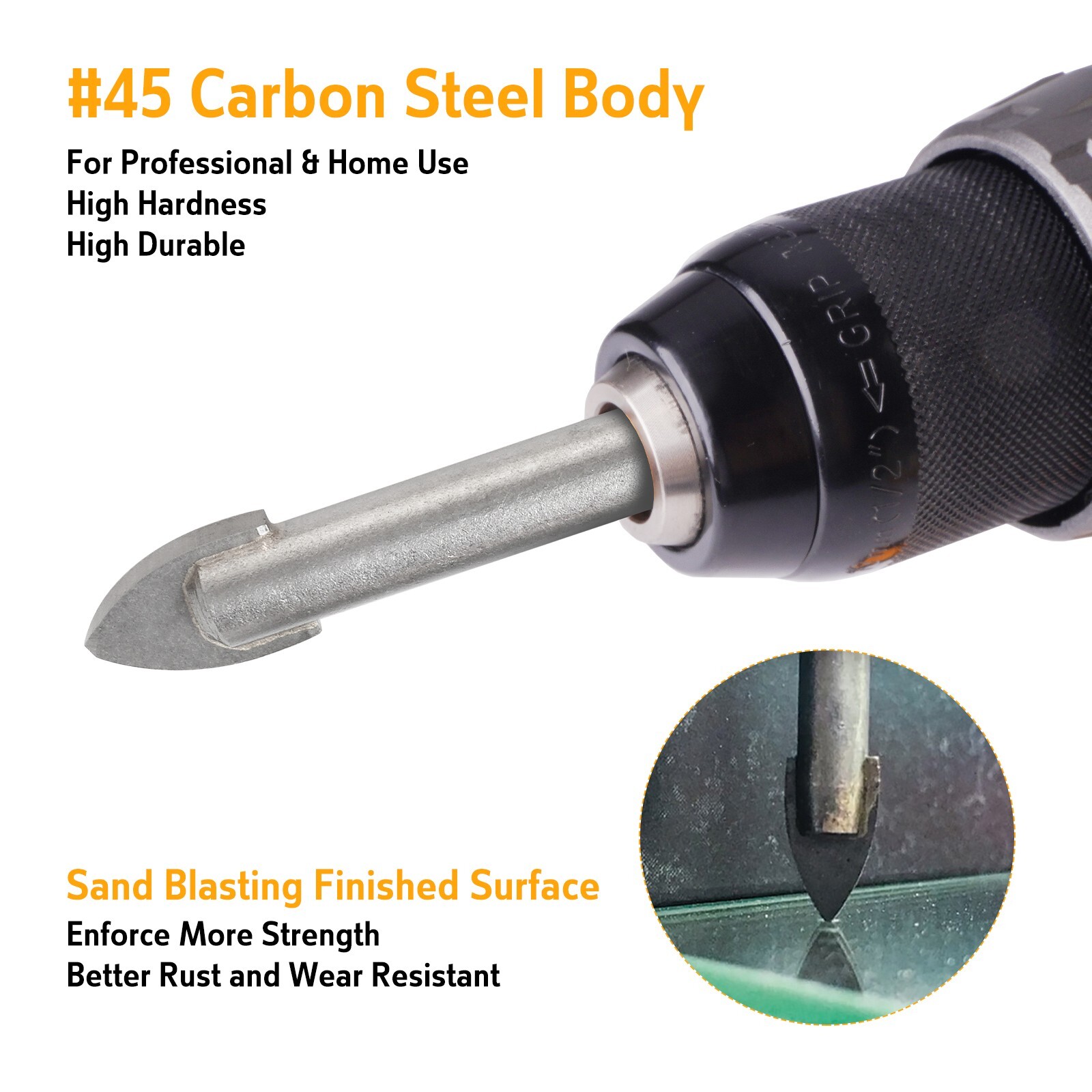 TOLSEN Glass Drill Bits Set 5Pcs Shank Sand Blasting with Box 4,5,6,8 ...