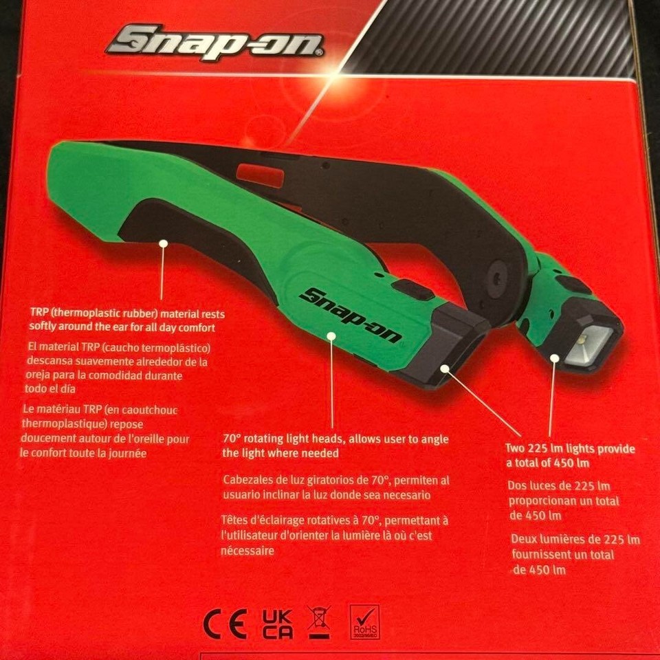 Snap-on ECHDF042 450 Lumen High-Tech Headlamp Green Rechargeable Neck ...