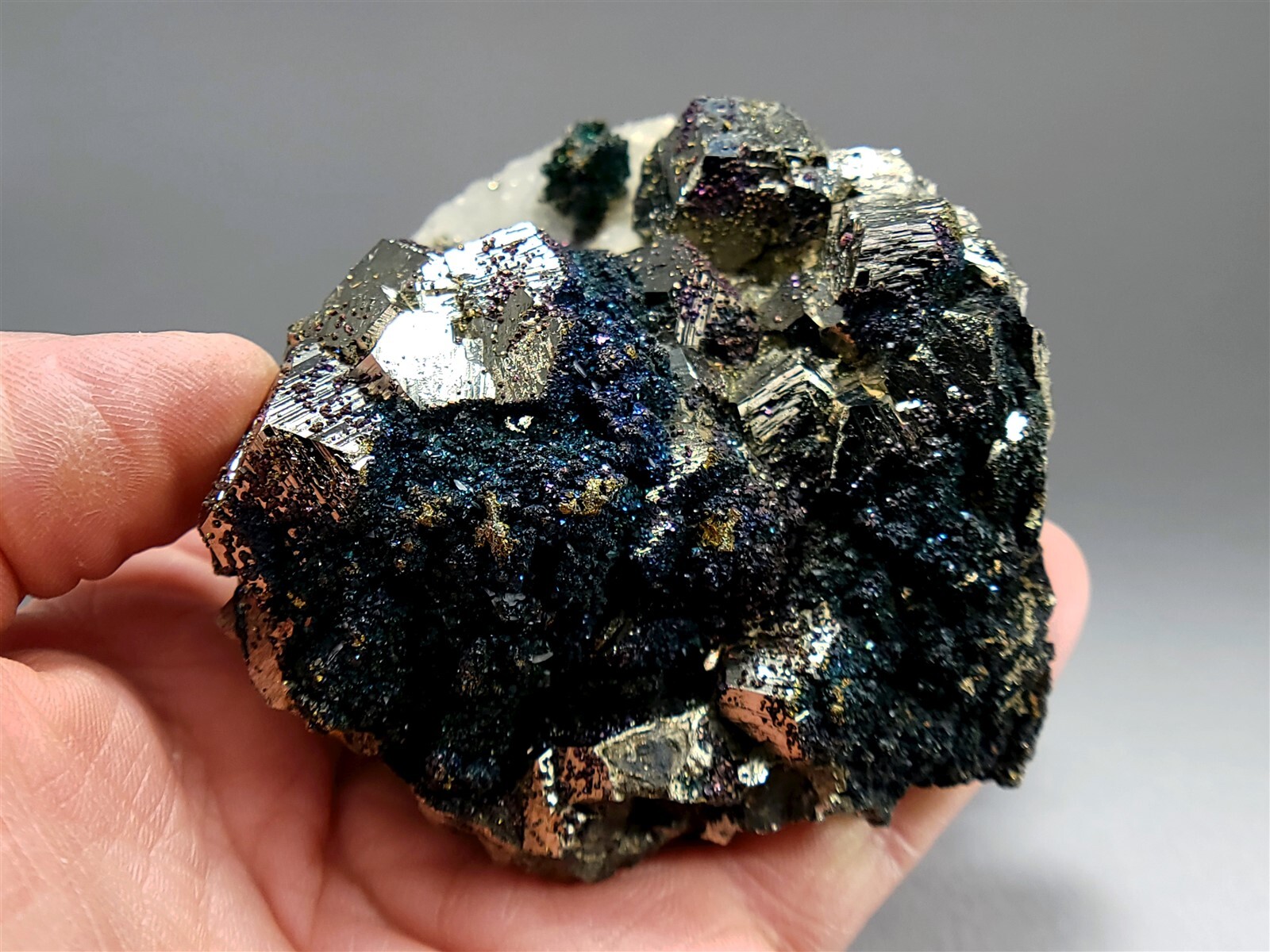 Brilliant Golden Pyritohedron Pyrite Crystal Cluster w/ Iridescent ...