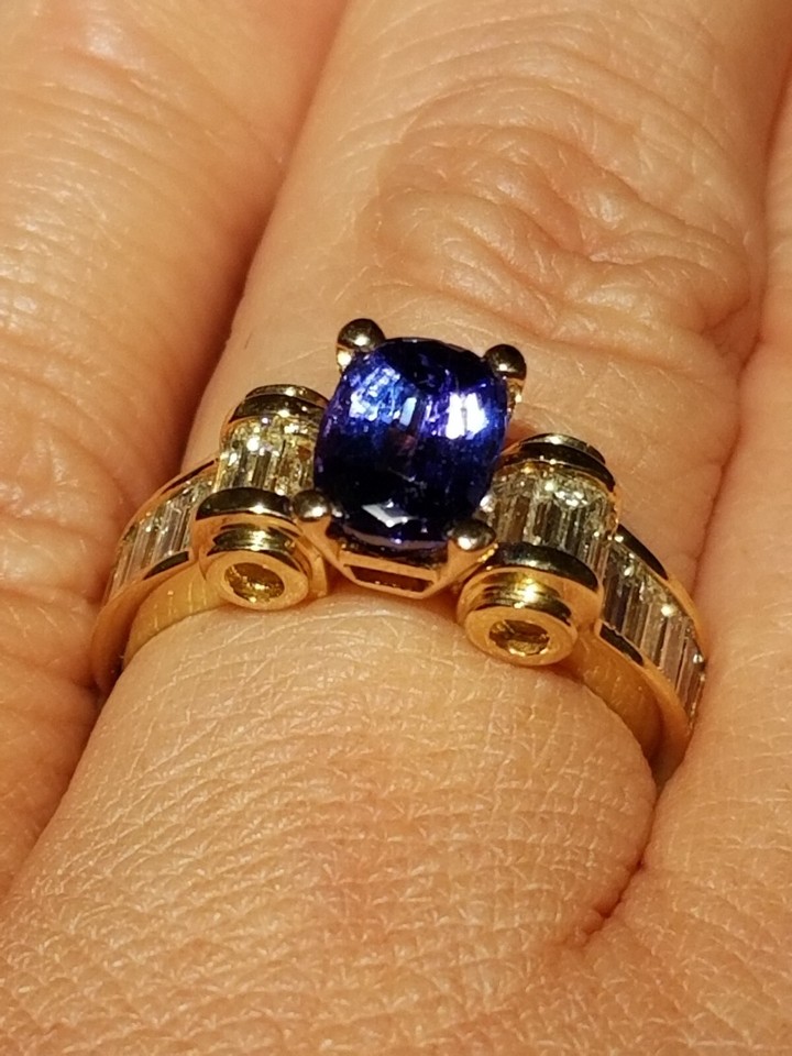 Gorgeous Tanzanite VS Baguette Natural Diamond 14k yellow gold ring | eBay