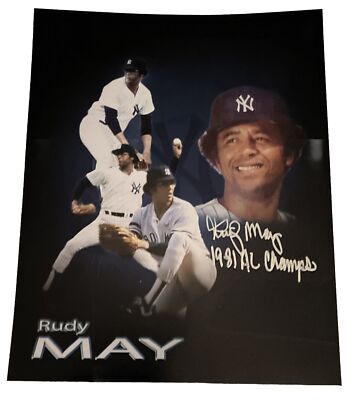 Rudy May New York Yankees Signed 8x10 Photo 1981 AL Champs Inscription ...