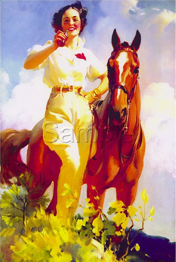 EQUESTRIAN PIN-UP HORSE COLA BOTTLE HORSEBACK RIDING BREECHES CANVAS ...