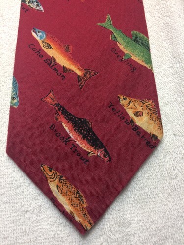 CORNER STONE MENS TIE RED WITH LABELED FISH SPECIES 4 X 58 | eBay