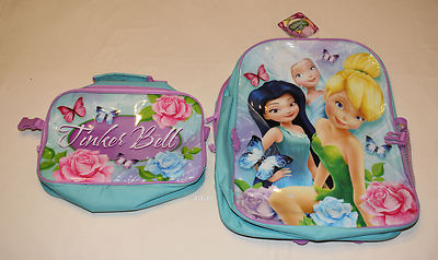 Disney Fairies Tinkerbell Girks Large Printed Backpack & Lunch Bag New ...