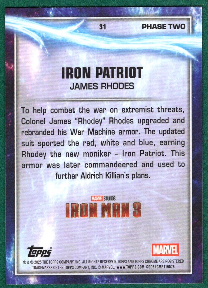 James Rhodes-Iron Patriot - 2025 Topps Chrome Marvel Studios #31 - MCU ...